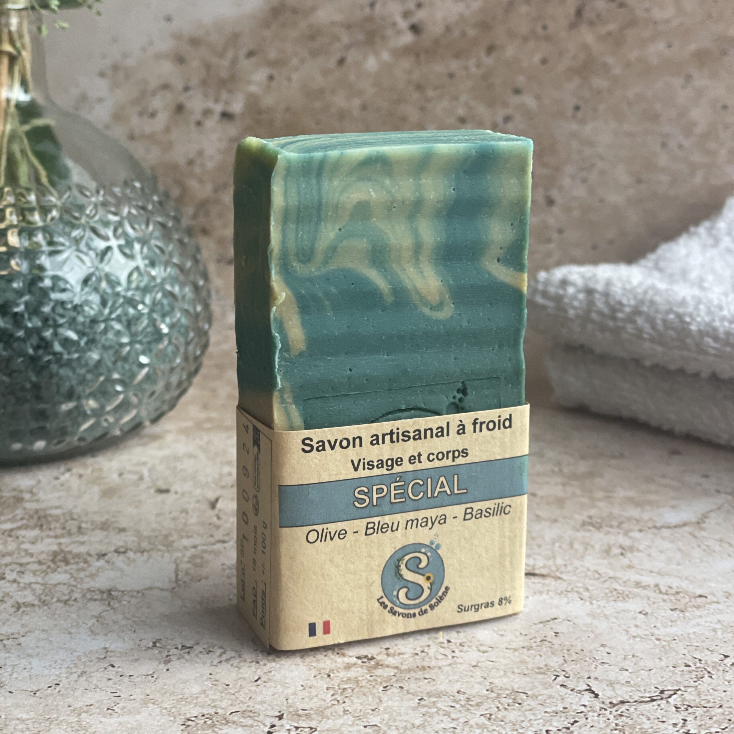 Savon saponifié à froid SPECIAL – Basilic, miel & marbrage bleu maya ...